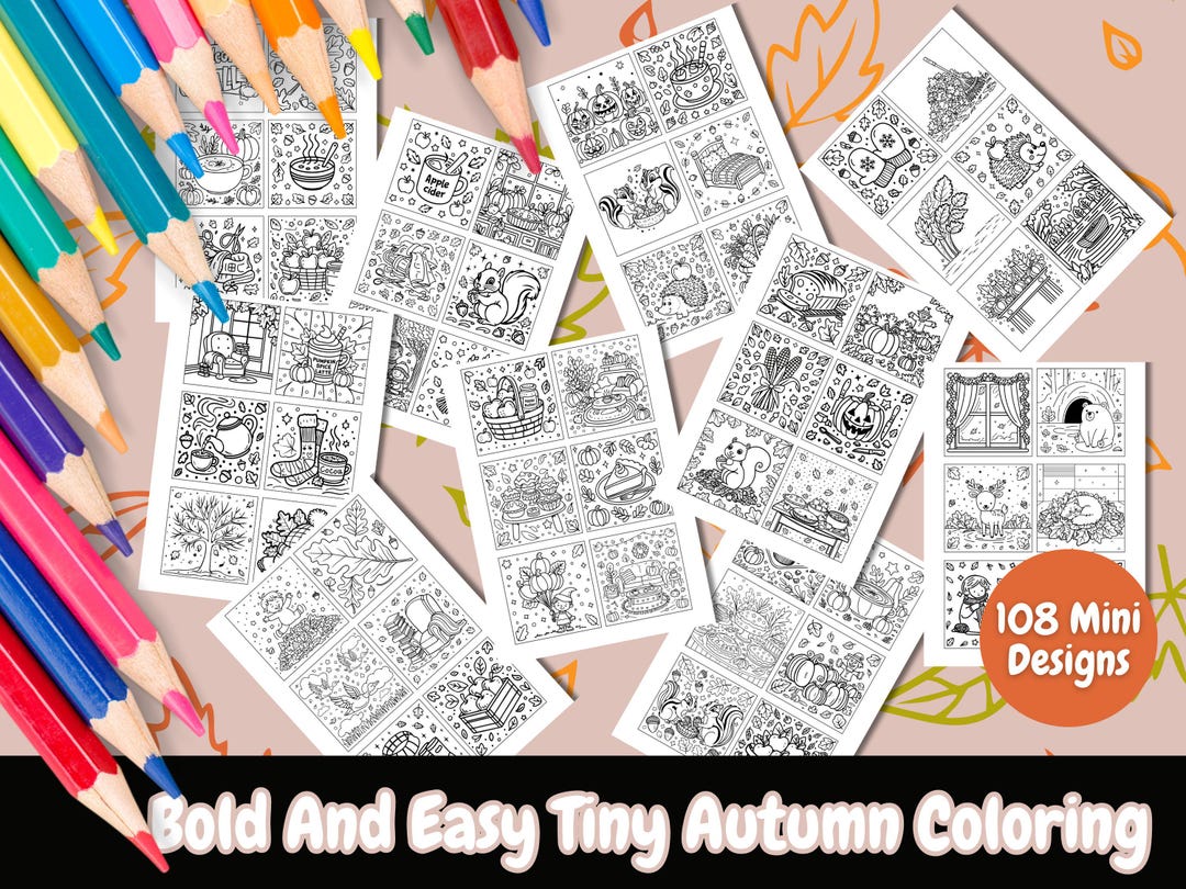 Bold and Easy Tiny Autumn Coloring Pages, 108 Mini Fall Designs, Kids ...