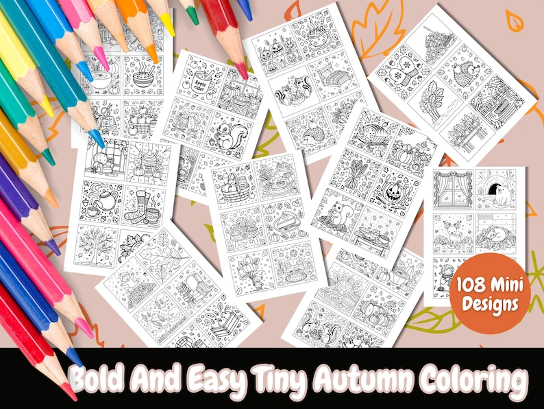 Bold and Easy Tiny Autumn Coloring Pages, 108 Mini Fall Designs, Kids ...