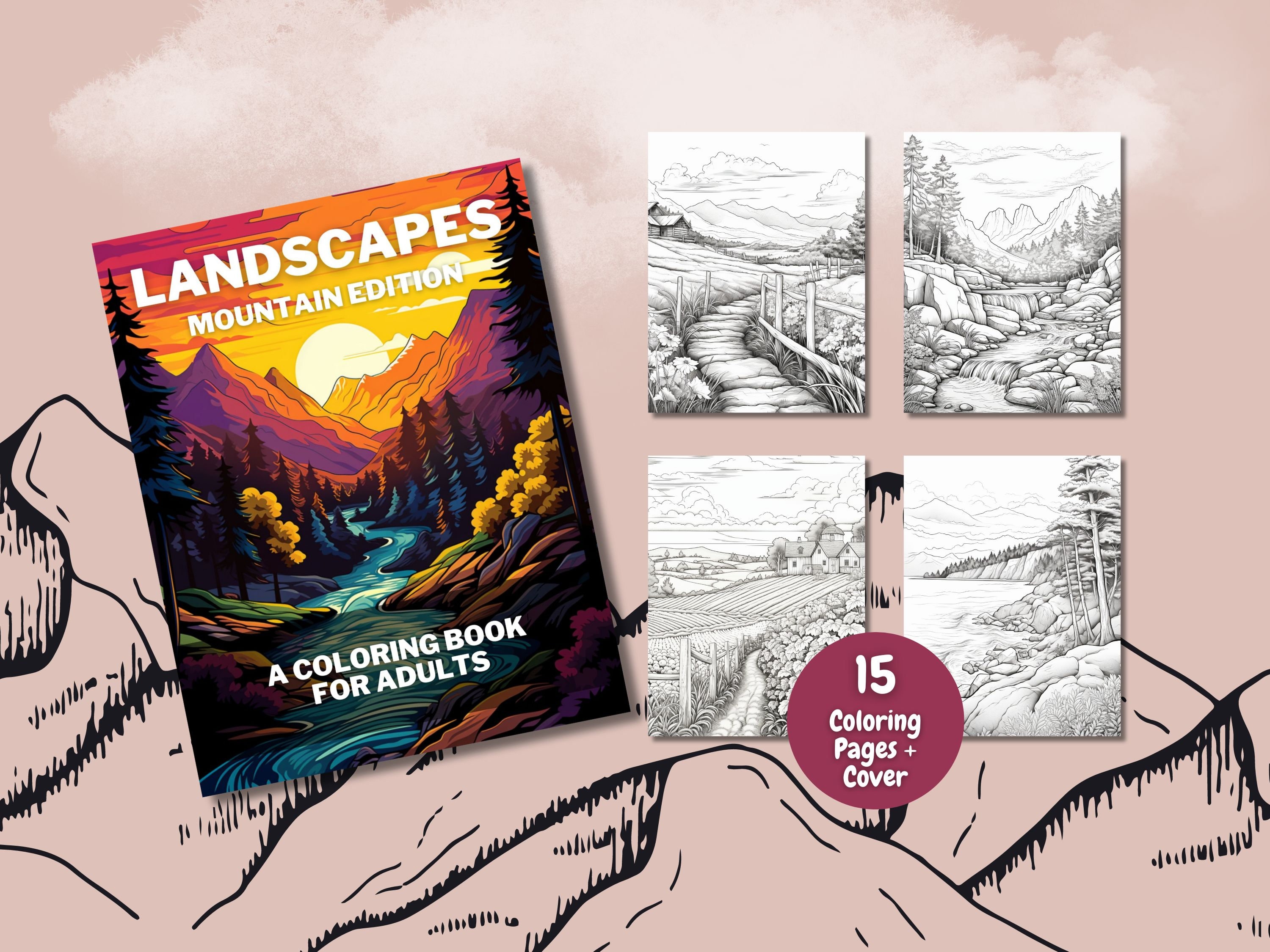 Landscapes Mountain Edition Coloring Book, Coloring Book, Printable ...