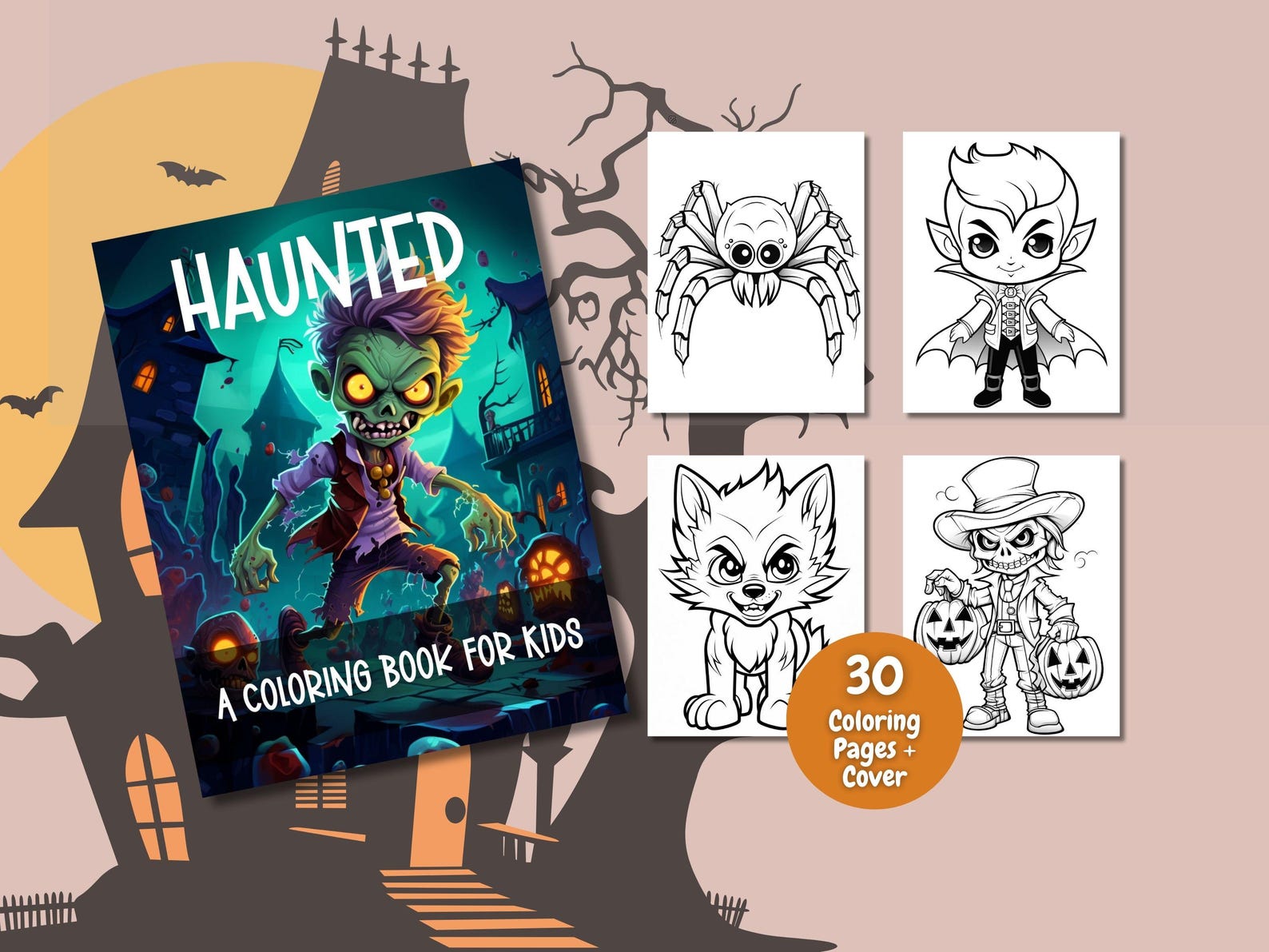 Haunted Coloring Book for Kids, Coloring Pages, Halloween, Coloring ...