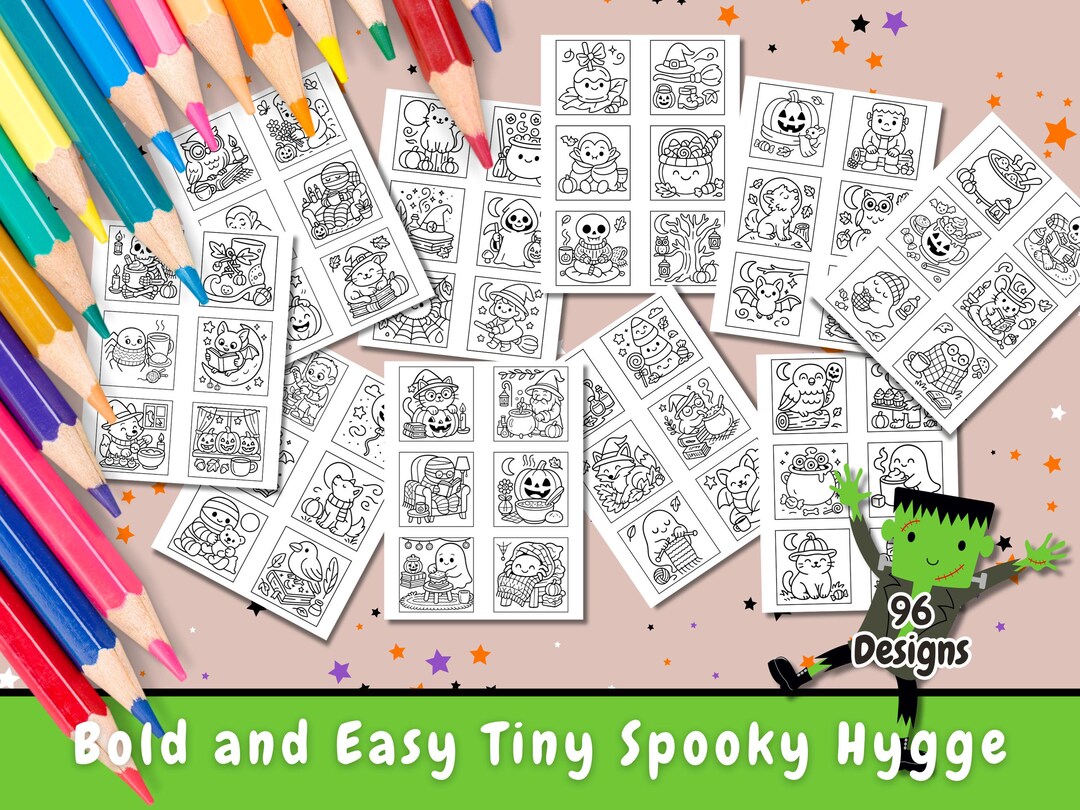 Bold and Easy Tiny Spooky Hygge Coloring Pages, 96 Mini Designs, Kids ...