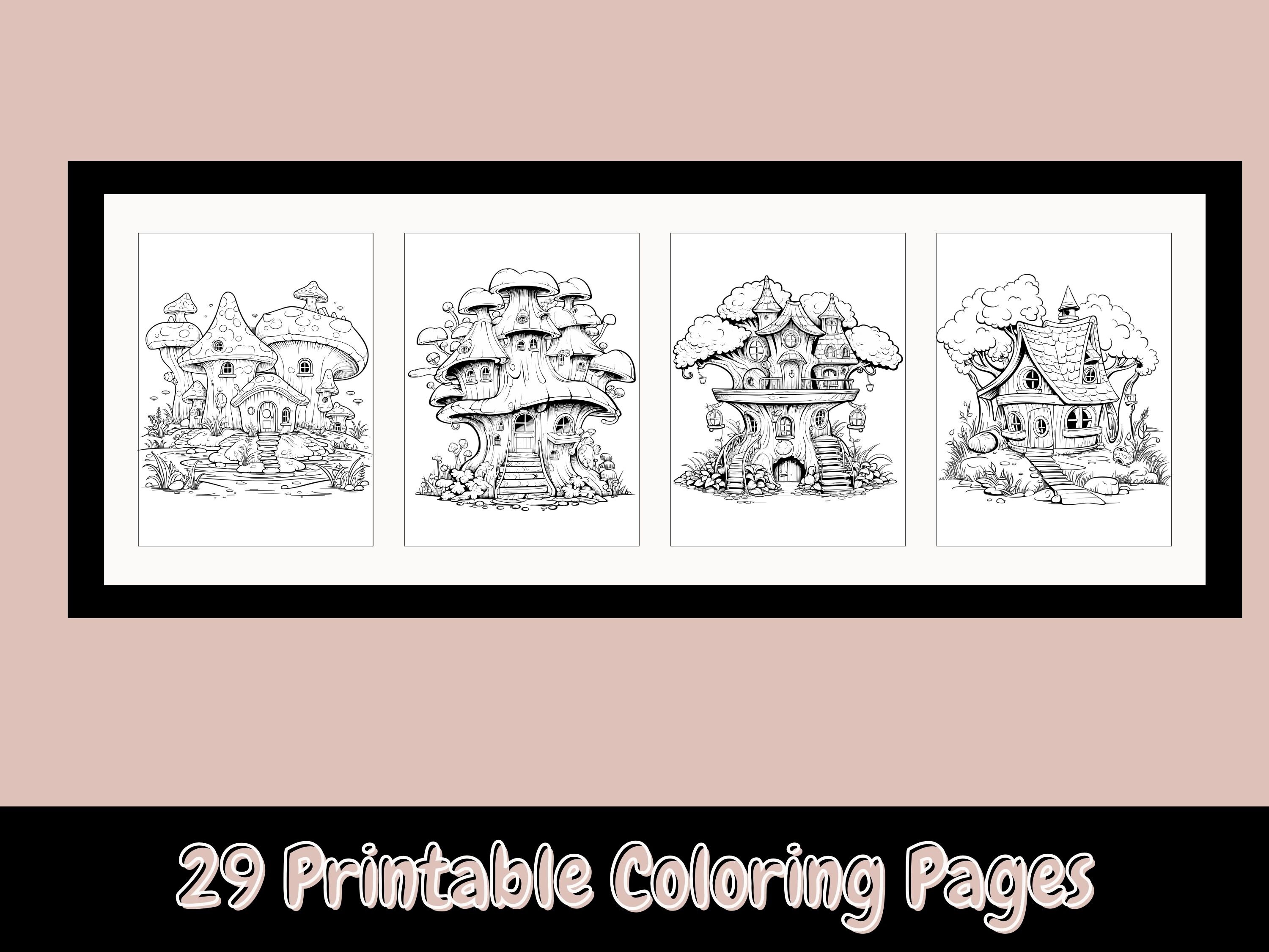 Magical Fairy Houses Coloring Pages, Fairies, Fantasy Coloring ...