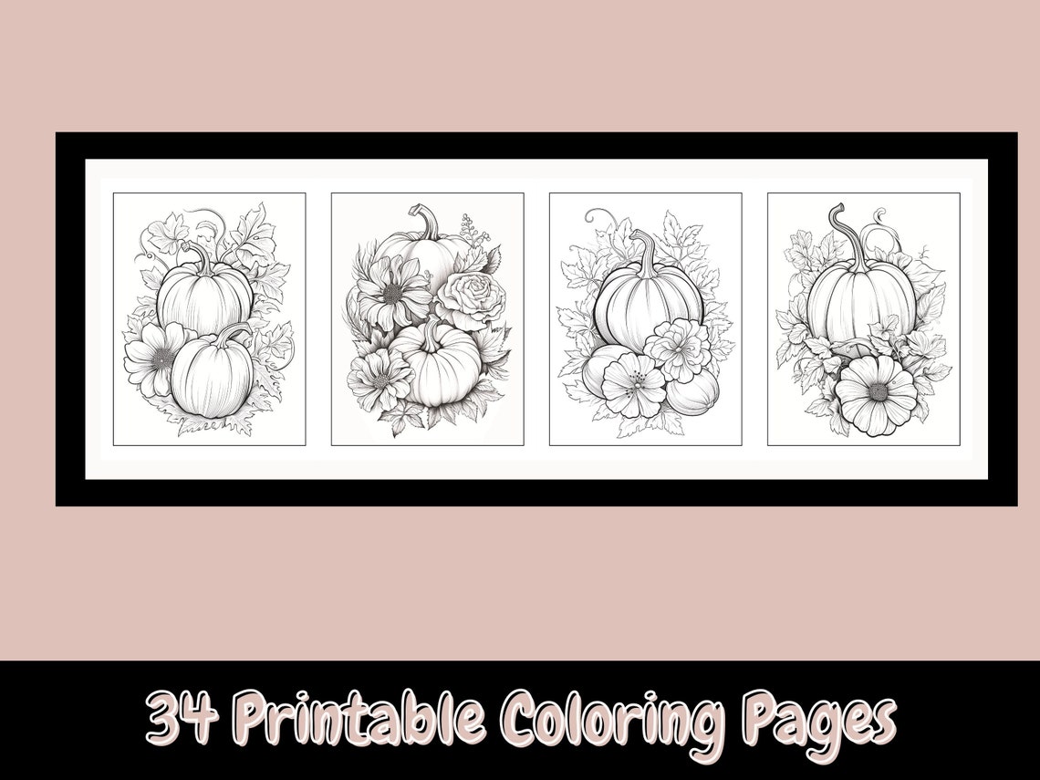 Pumpkins and Flowers Coloring Pages, Coloring Pages for Adults ...