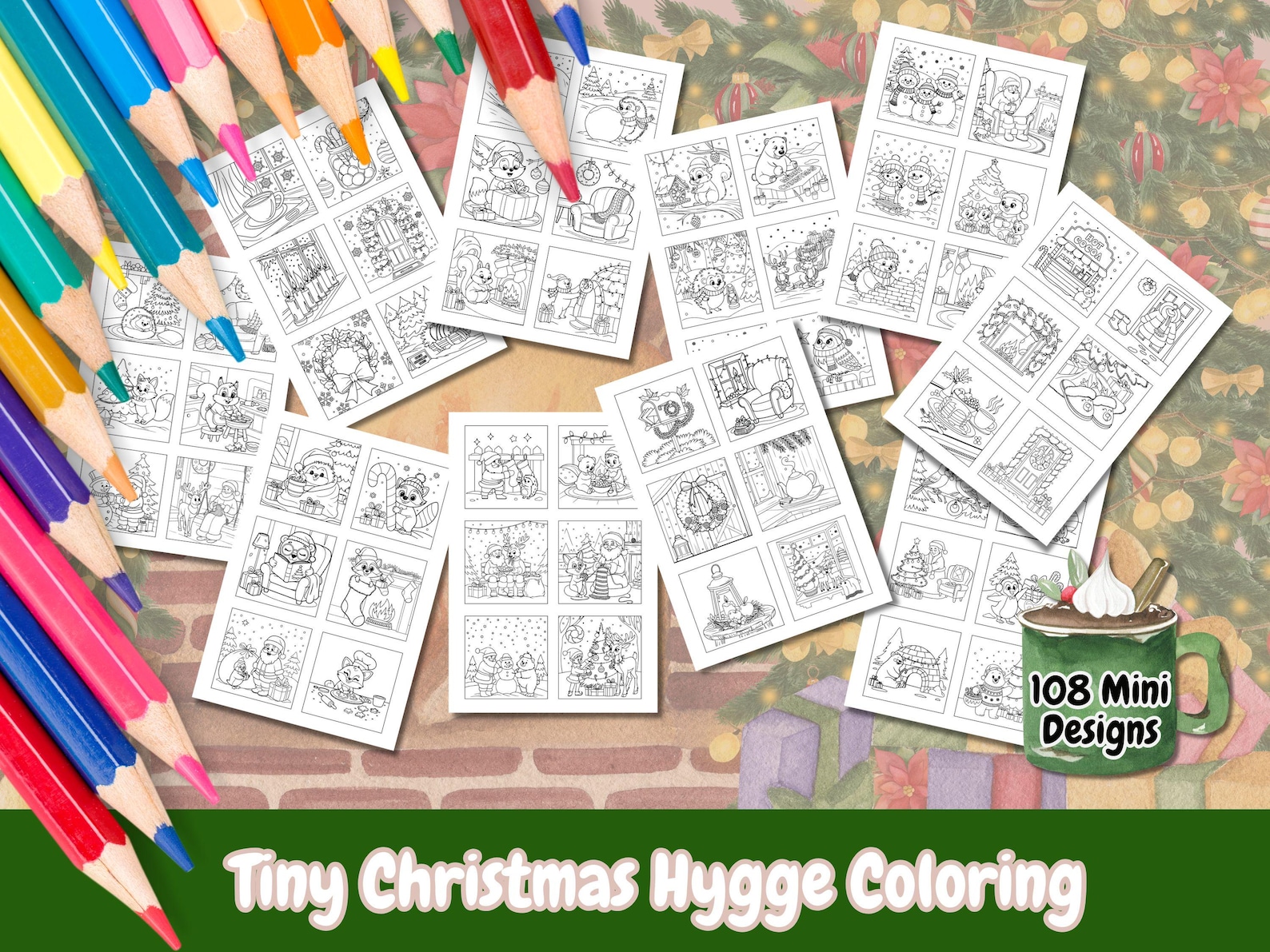 Bold and Easy Tiny Christmas Hygge Coloring Pages, 108 Mini Designs ...