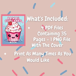 Kawaii Cupcakes Coloring Book, Kids Coloring Pages, Adult Coloring Book ...