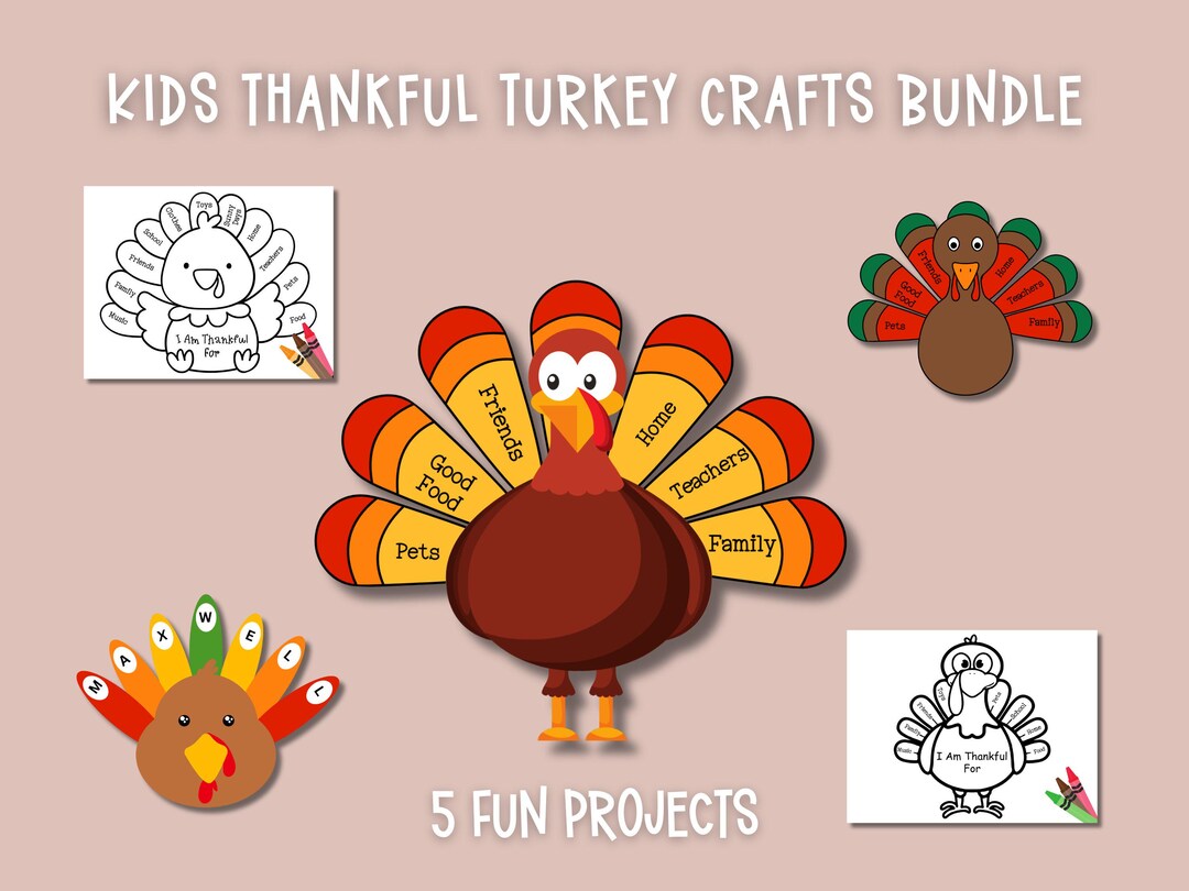 Thankful Turkey Craft Bundle, Build A Turkey, Printable Turkey Craft ...