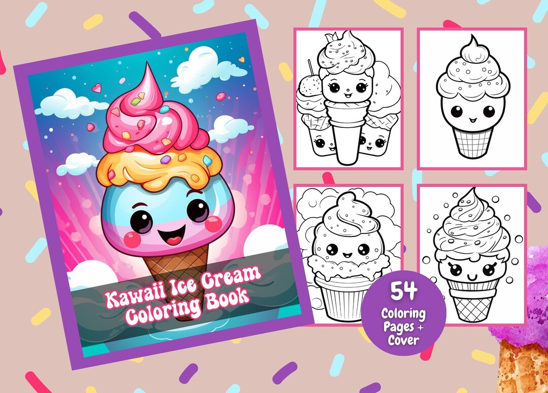 Kawaii Ice Cream Coloring Book, Kids Coloring Pages, Adult Coloring ...