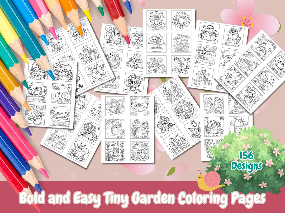 Bold and Easy Tiny Garden Coloring Pages, 156 Mini Designs, Kids and ...