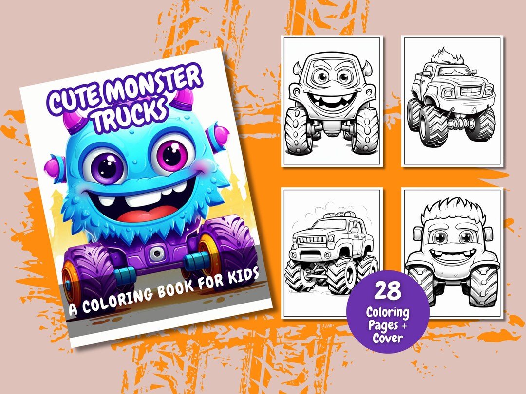 Cute Monster Trucks Coloring Book, Printable PDF, Coloring Pages for ...