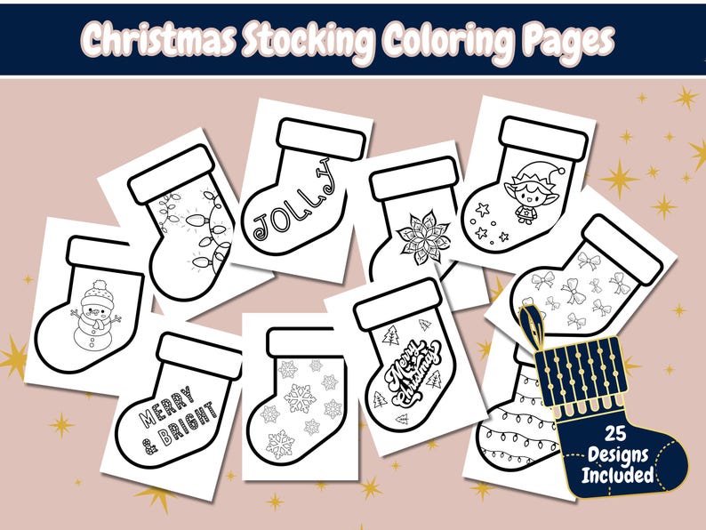Christmas Stocking Coloring Pages, Printable Christmas Craft, DIY ...