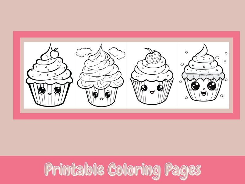 Kawaii Cupcakes Coloring Book, Kids Coloring Pages, Adult Coloring Book ...