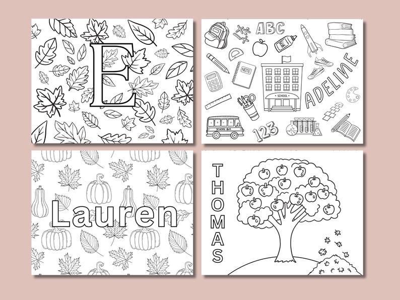 10 Personalized Fall Coloring Pages, Fall Coloring Page, Custom ...
