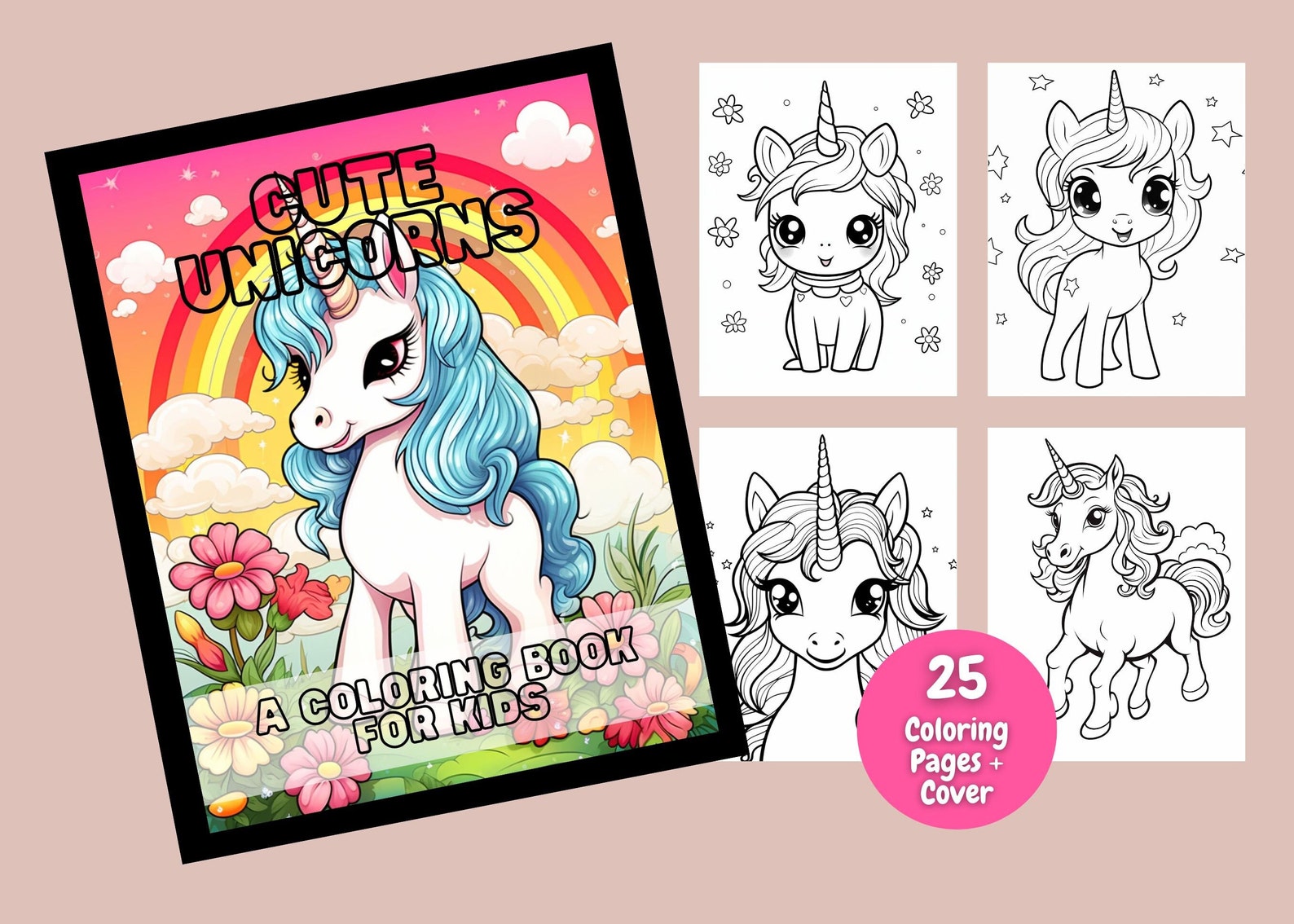 Cute Unicorn Coloring Book, Kids Coloring Book, Coloring Pages ...