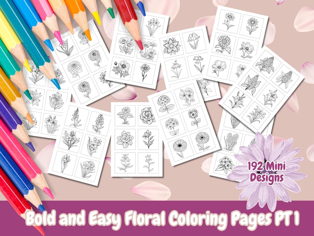 Bold and Easy Tiny Floral Coloring Pages, 192 Mini Designs, Adult and ...