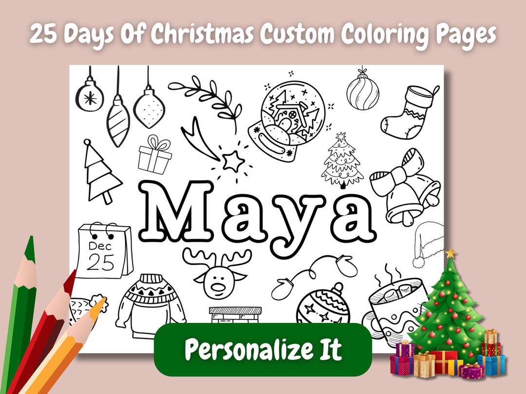 25 Personalized Christmas Coloring Pages, Holiday Coloring Page, Custom ...