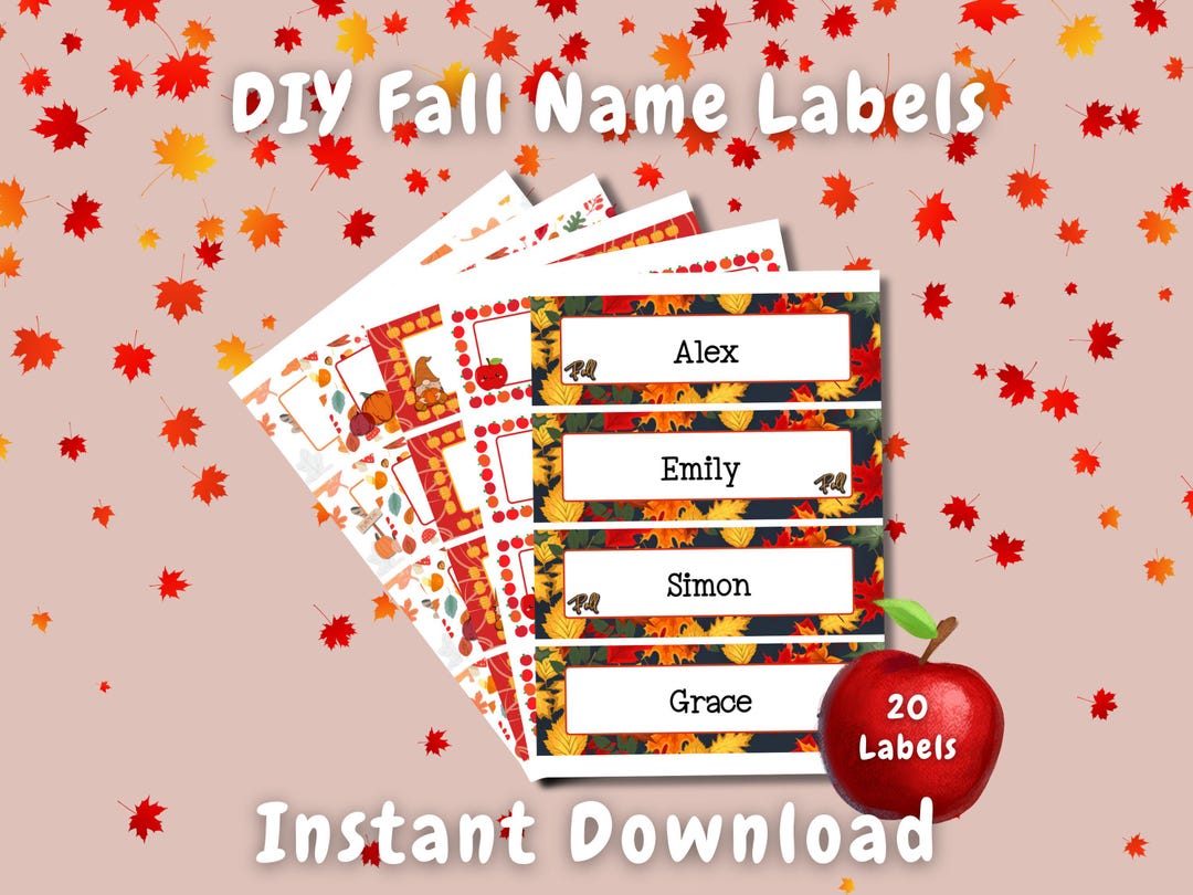 Fall Name Tags, Desk Name Labels, Fall DIY, Leaves Apples Pumpkins ...