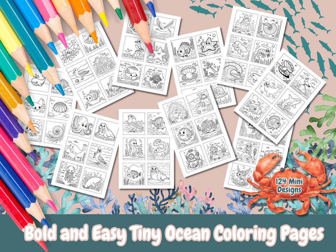 Bold and Easy Tiny Ocean Coloring Pages, 124 Mini Designs, Kids and ...