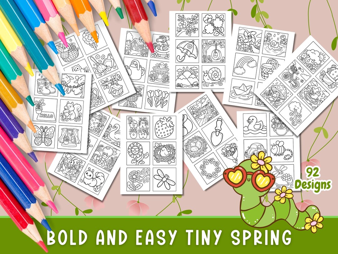 Bold and Easy Tiny Spring Coloring Pages, 92 Mini Designs, Kids and ...