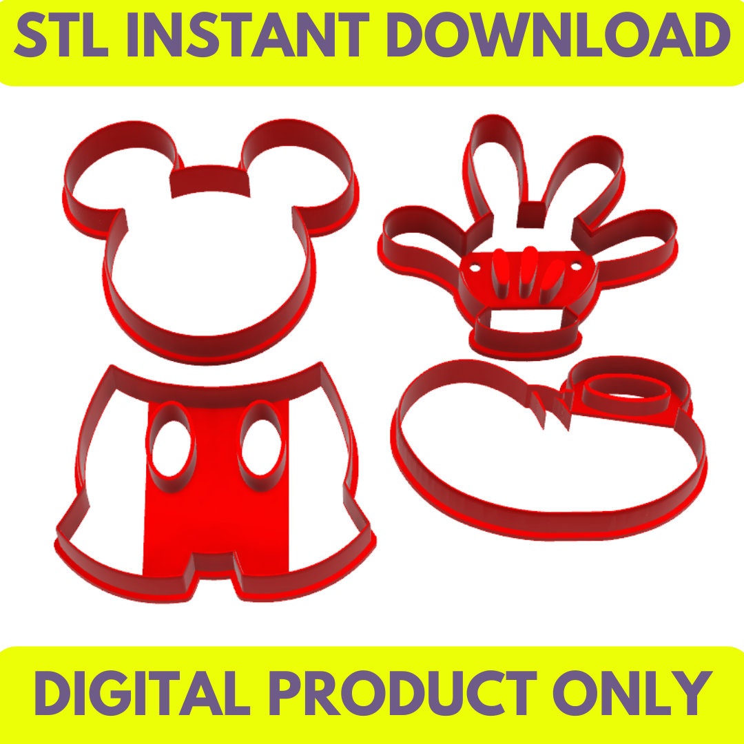 Mickey Mouse Set of Four Detailed Cookie Cutters STL File - Digital ...