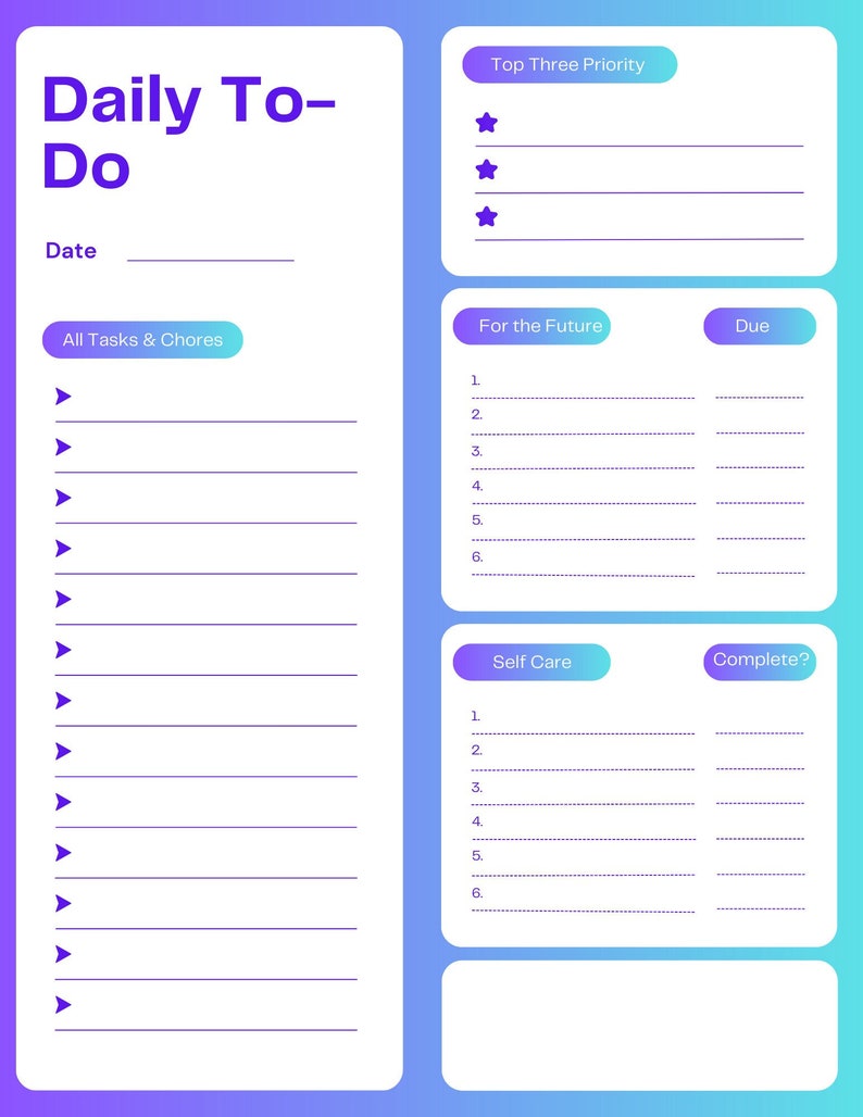 Daily To-do List (purple-blue Ombre) - Etsy