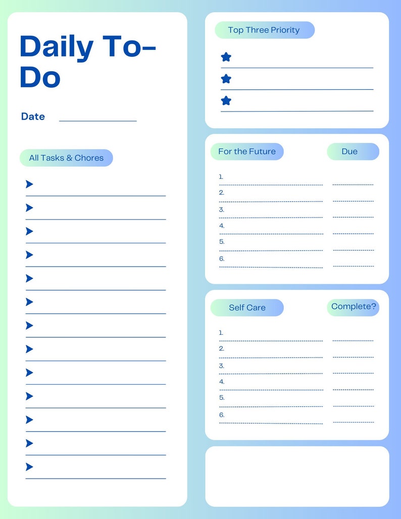 Daily to Do List (teal Blue Ombre) - Etsy