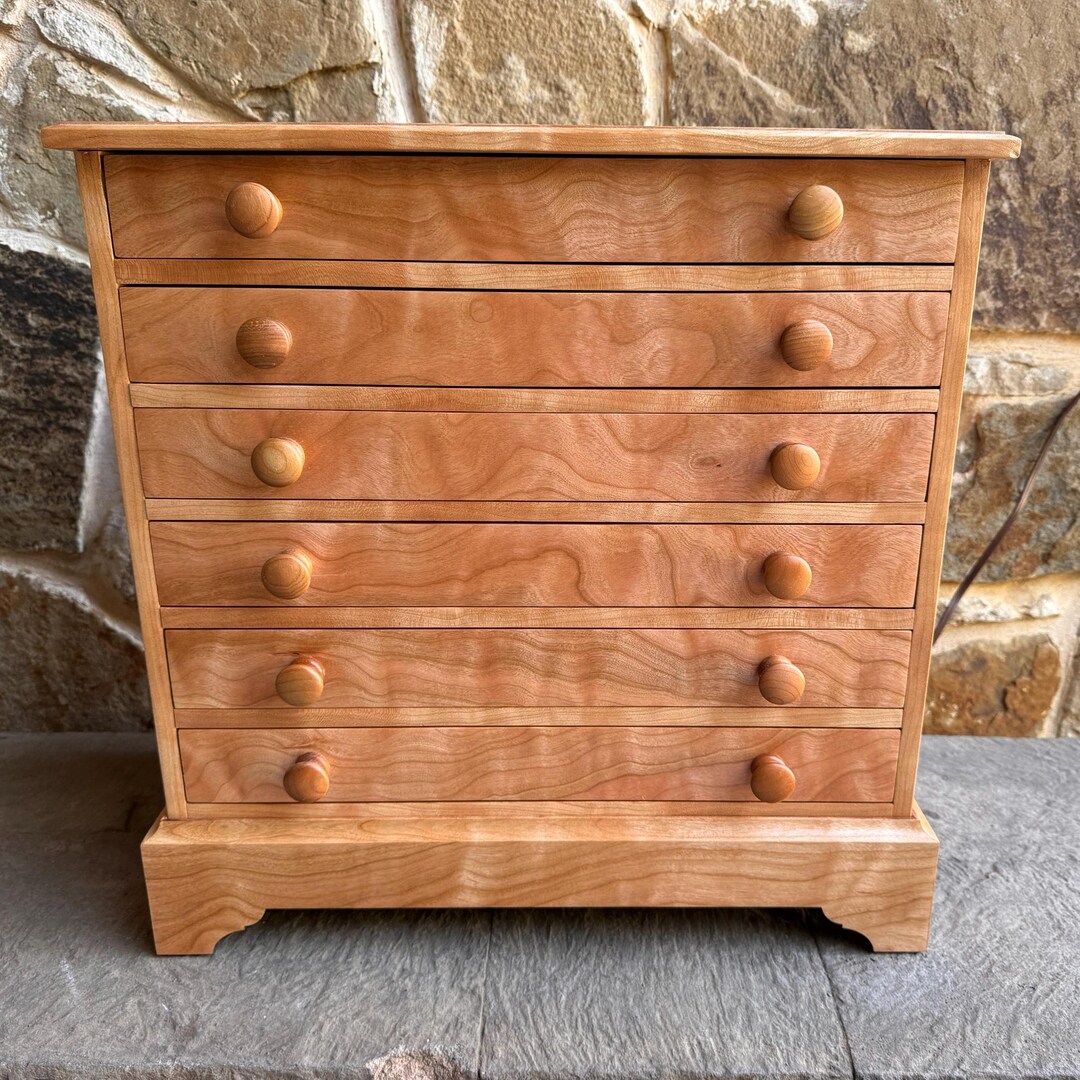 Custom Jewelry Chest With Hidden Drawer, Curly Cherry Organizer With ...