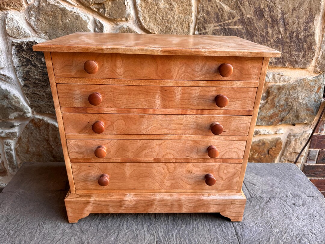 Large Jewelry Chest With Hidden Drawer, Curly Cherry Organizer With ...