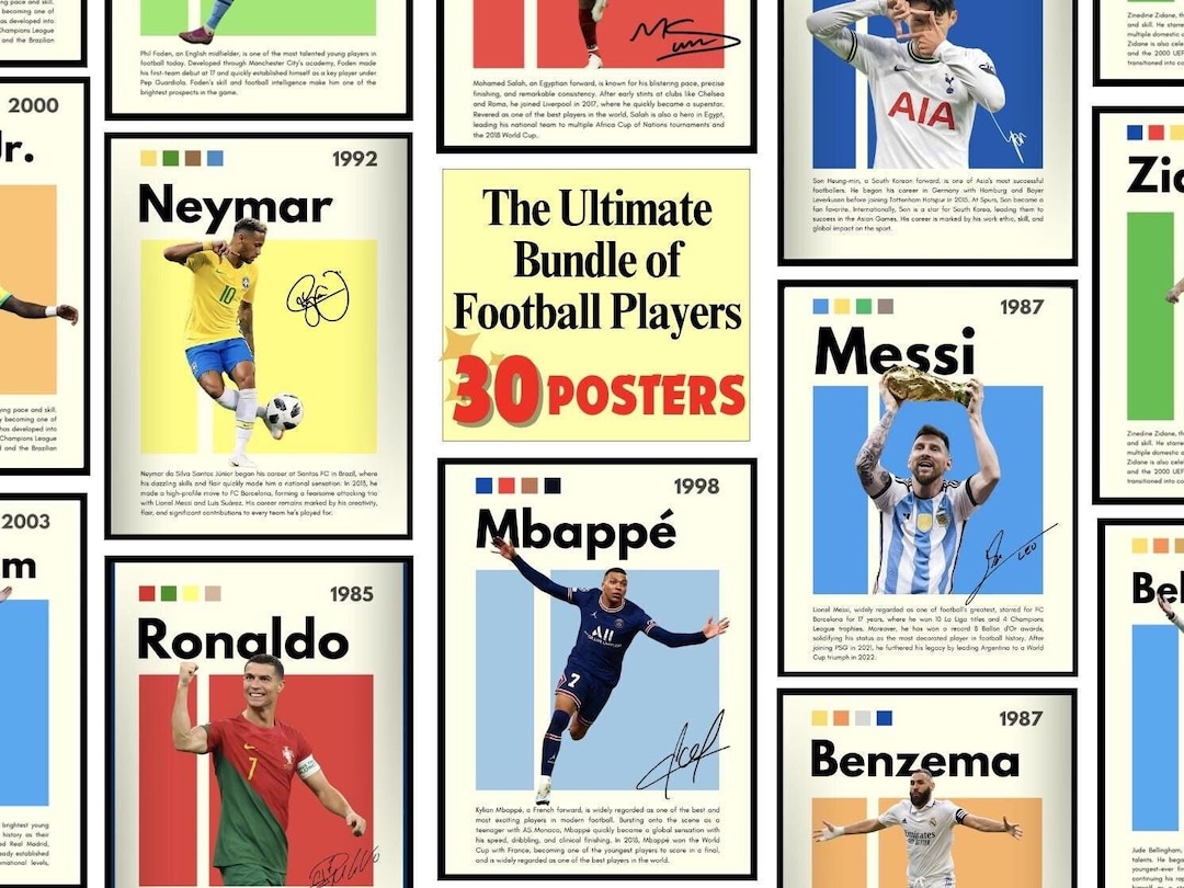 30 Football Posters Bundle - Football Players Poster - Soccer Gift ...