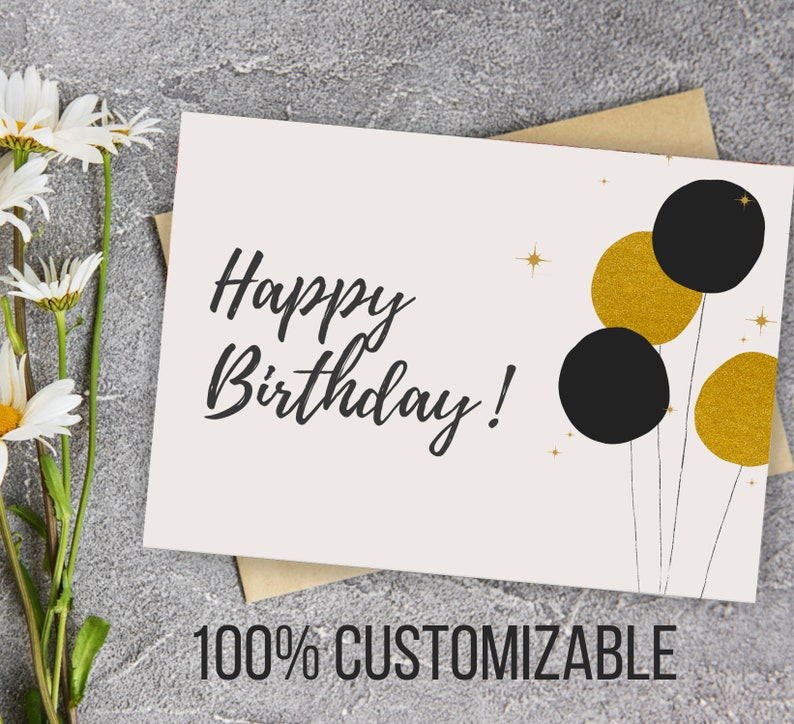Happy Birthday Wish Card, PRINTABLE and EDITABLE Gift Idea, Modern and ...
