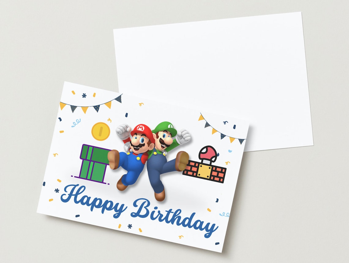 Super Mario Wish Card, Birthday Wish Card, Mario and Luigi Greeting ...