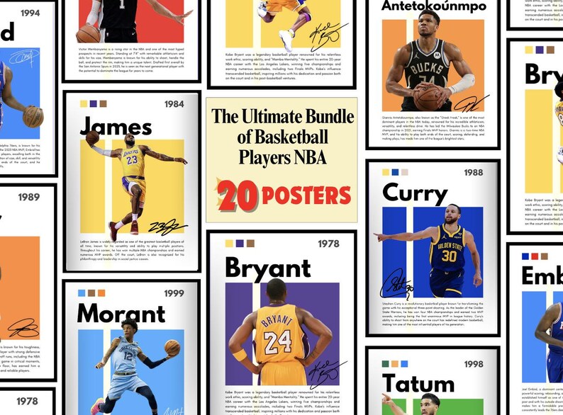 20 Basketball Posters - Basketball Players Poster Bundle - Poster Home ...