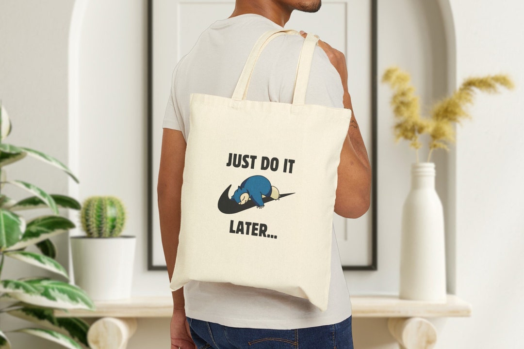 Pokemon Tote Bag, Snorlax Bag, Just Do It Later Pokemon Bag, White Tote ...