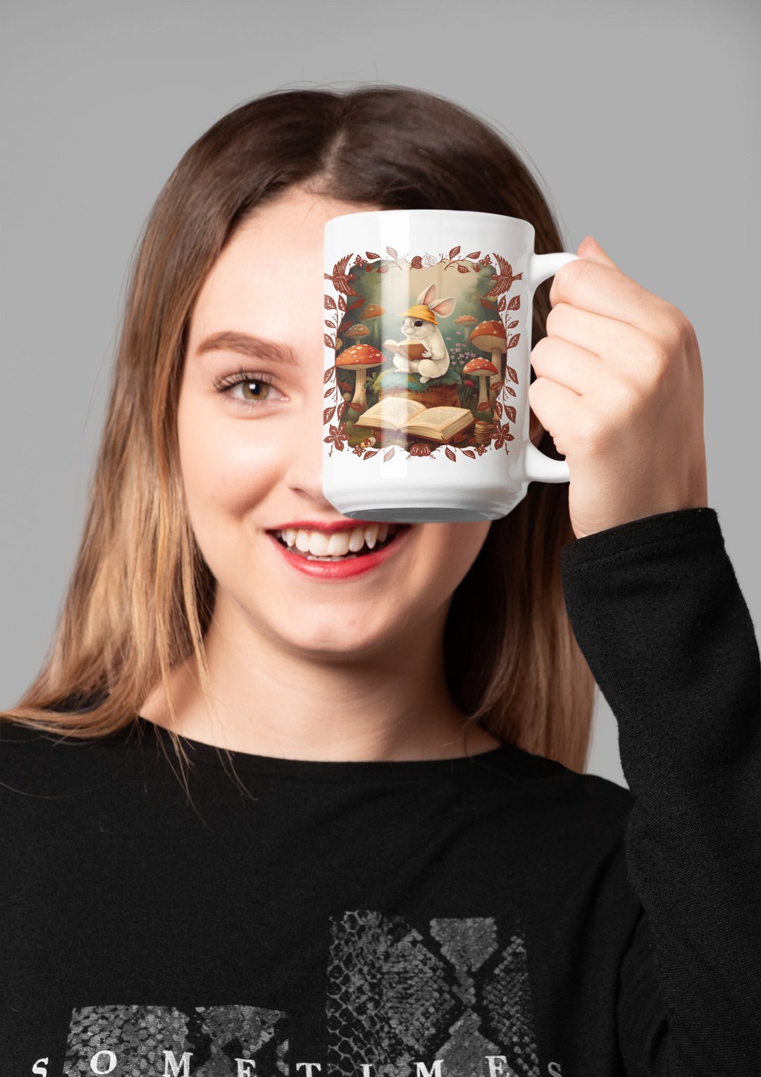 Cottagecore Aesthetic Bunny Reading a Book Mug for Women, Goblincore ...