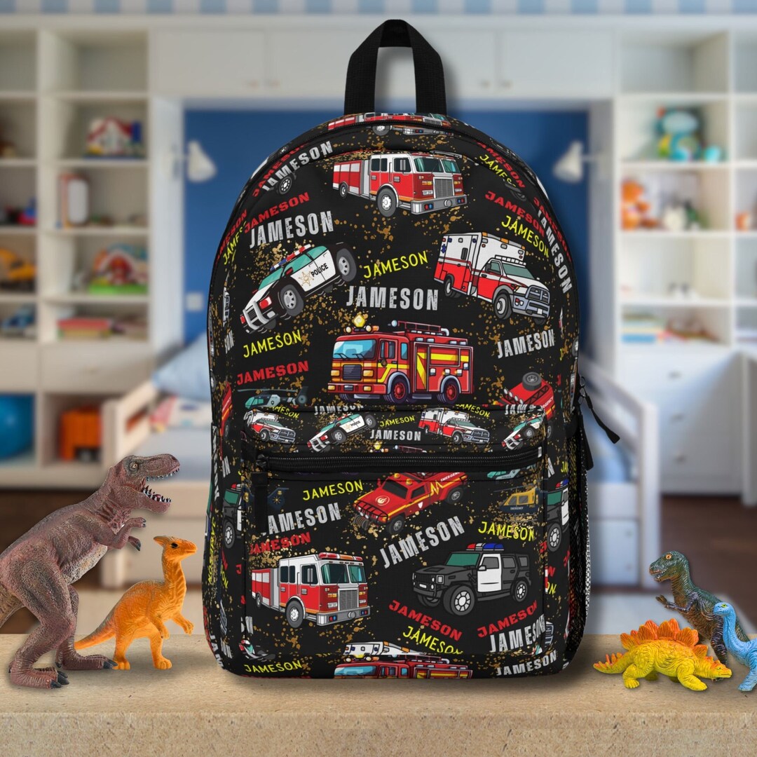 Personalized Emergency Vehicles Backpack, Custom Kids Backpack, Fire ...