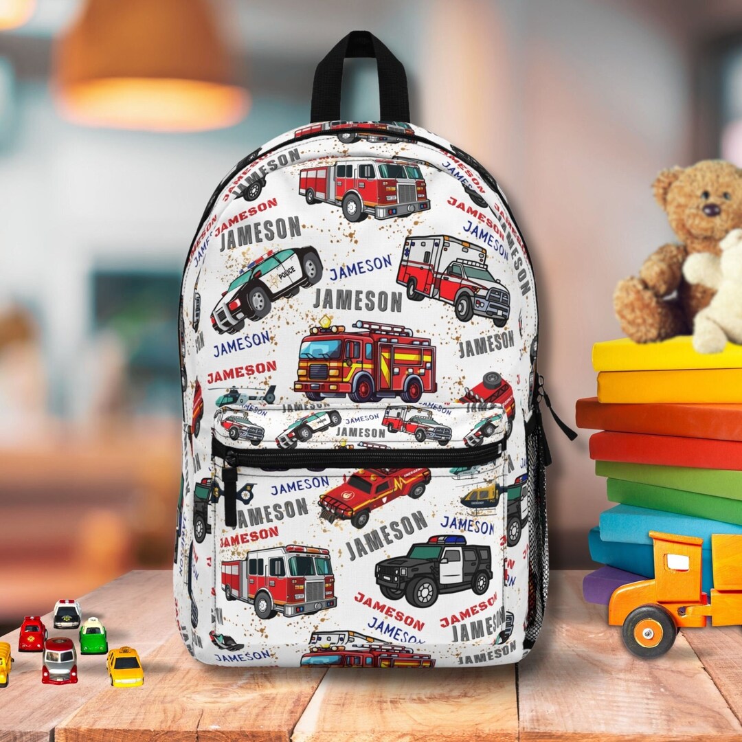Personalized Emergency Vehicles Backpack, Custom Kids Backpack, Fire ...