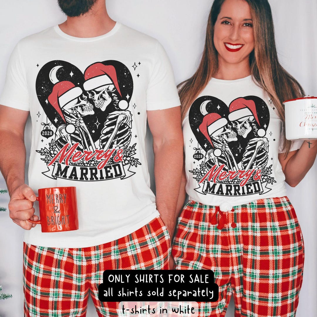 Merry and Married Couples Shirts, Matching Christmas Couple Pajamas ...