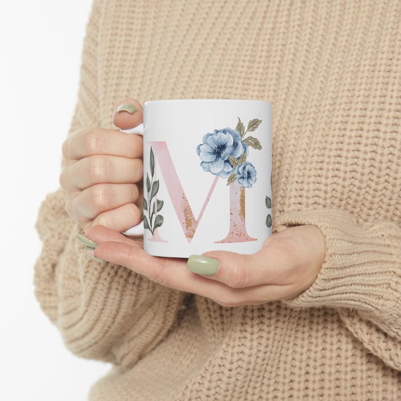 Letter M Floral Alphabet Coffee Mug | Name Begins With M | Initial Mug ...