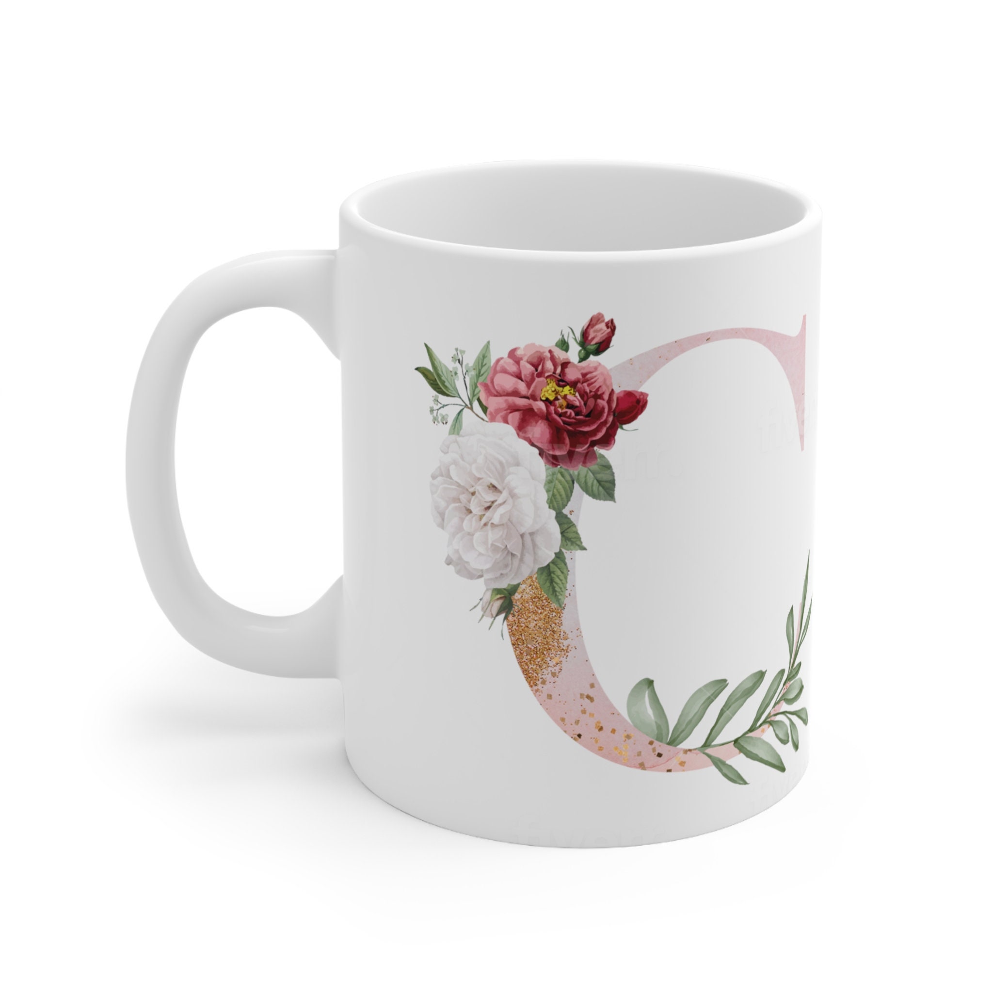 Letter C Floral Alphabet Coffee Mug Name Begins With C Initial Mug ...
