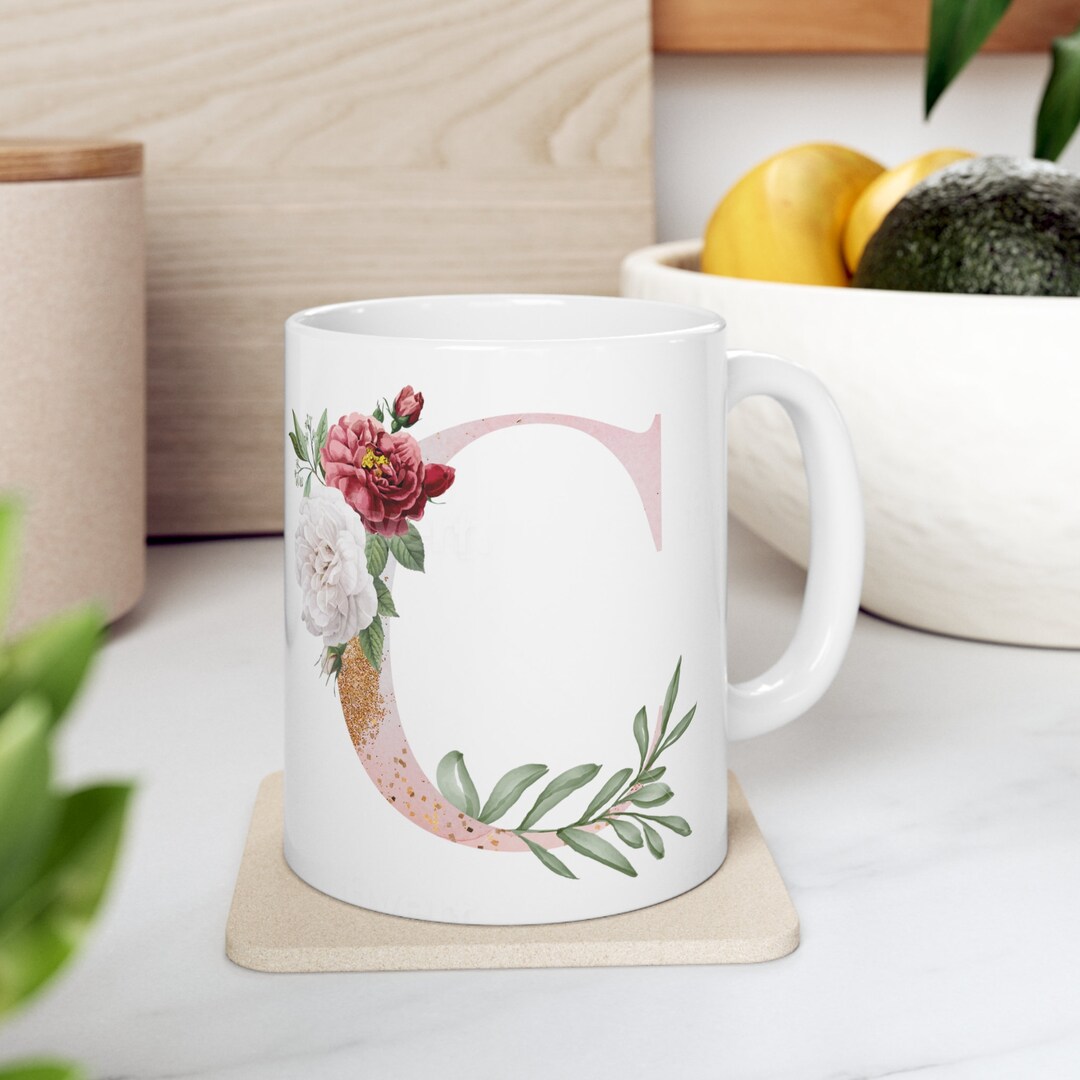 Letter C Floral Alphabet Coffee Mug | Name Begins With C | Initial Mug ...