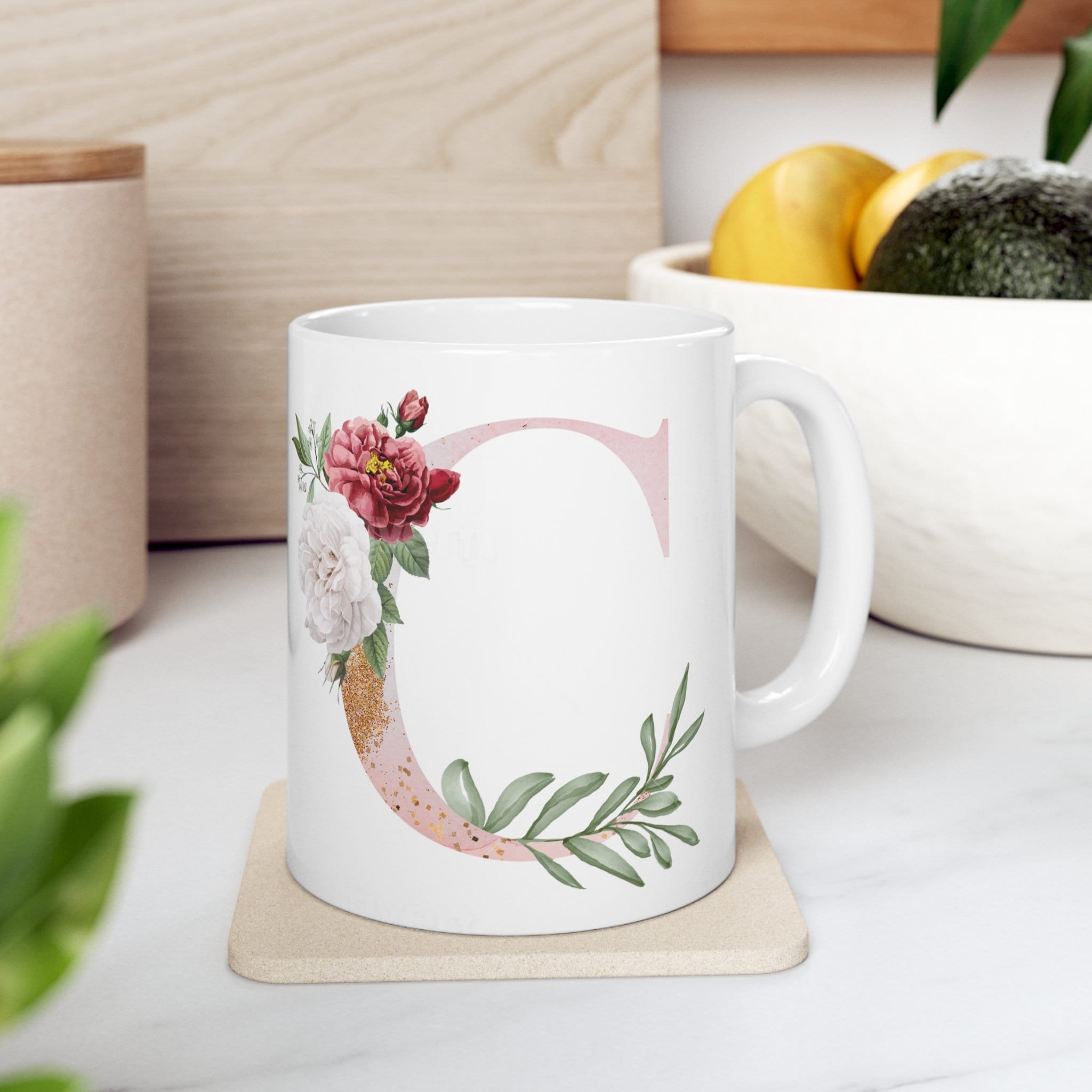 Letter C Floral Alphabet Coffee Mug Name Begins With C Initial Mug ...