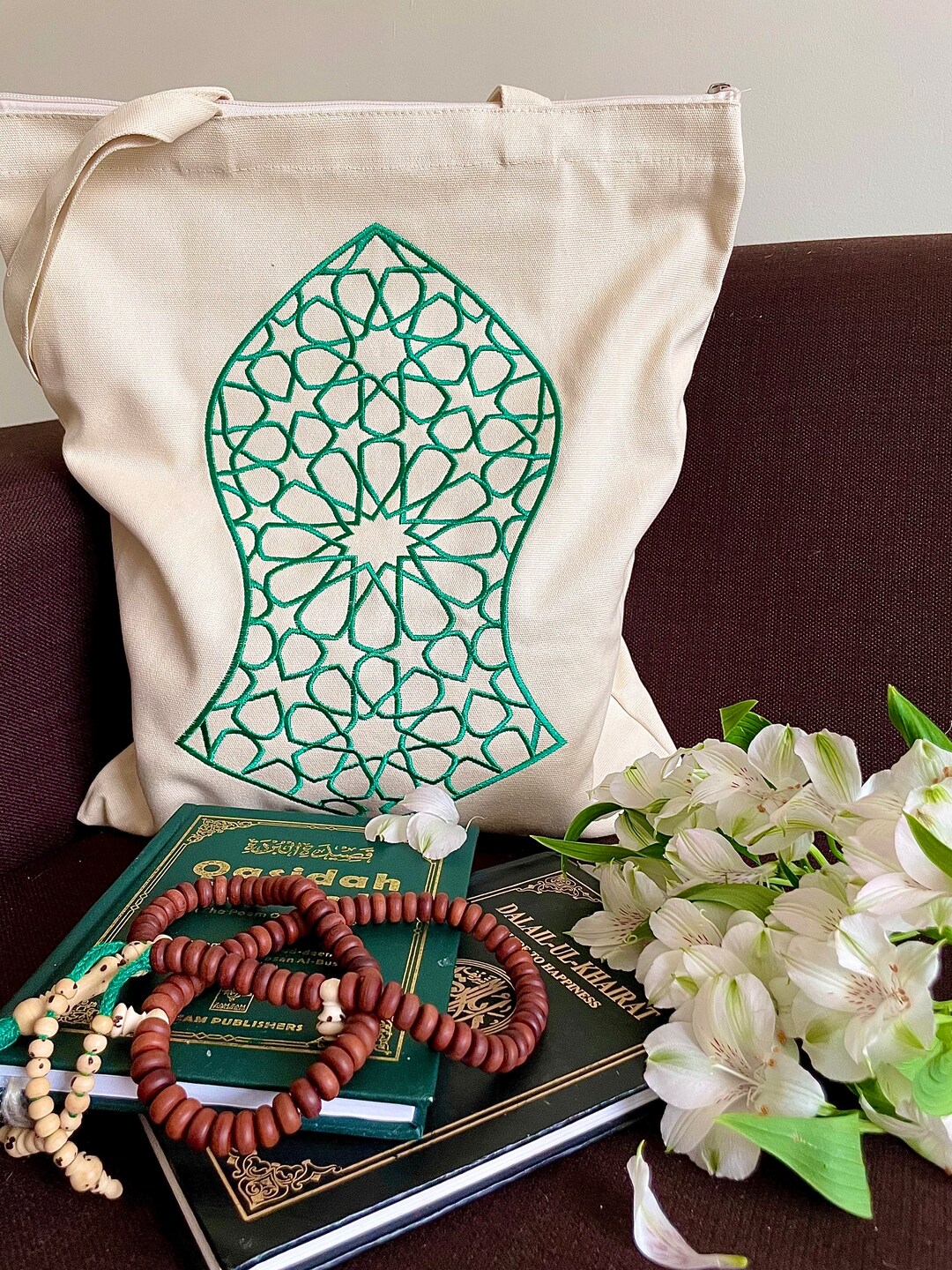 Reusable Cotton Tote Bag With Zipper and Small Inside Pocket. Sufi ...