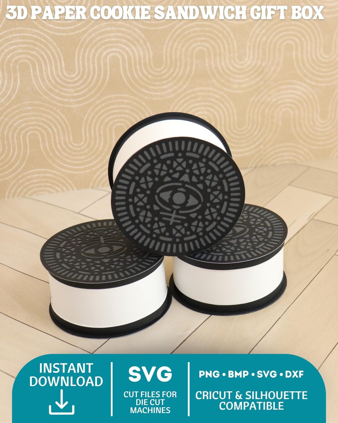 3d Paper Cookie Sandwich Gift Box, Cricut Digital Files, Silhouette ...