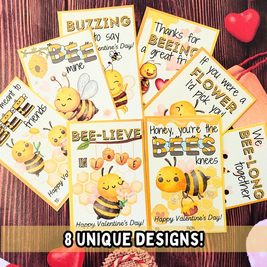 Bee Themed Valentine's Day Printable Cards PDF, Bee Printable ...