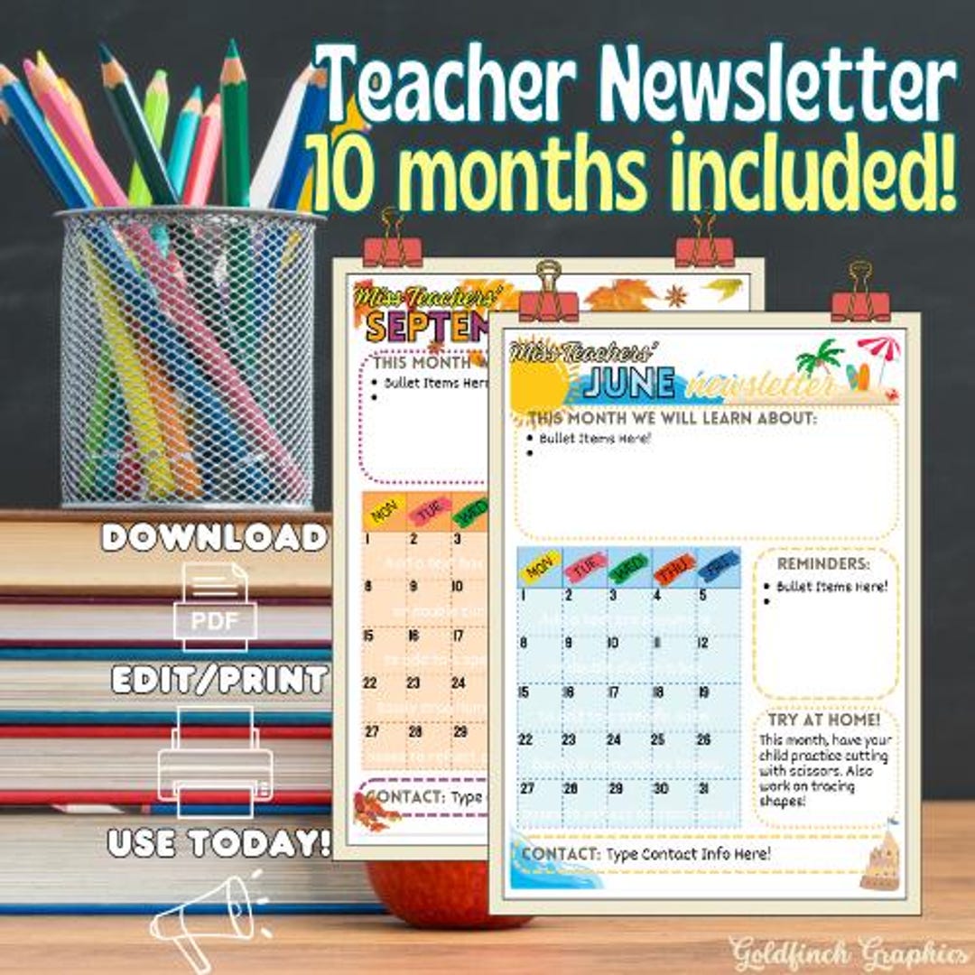 Editable Teacher Newsletter Template: DIY Monthly Newsletter (digital ...