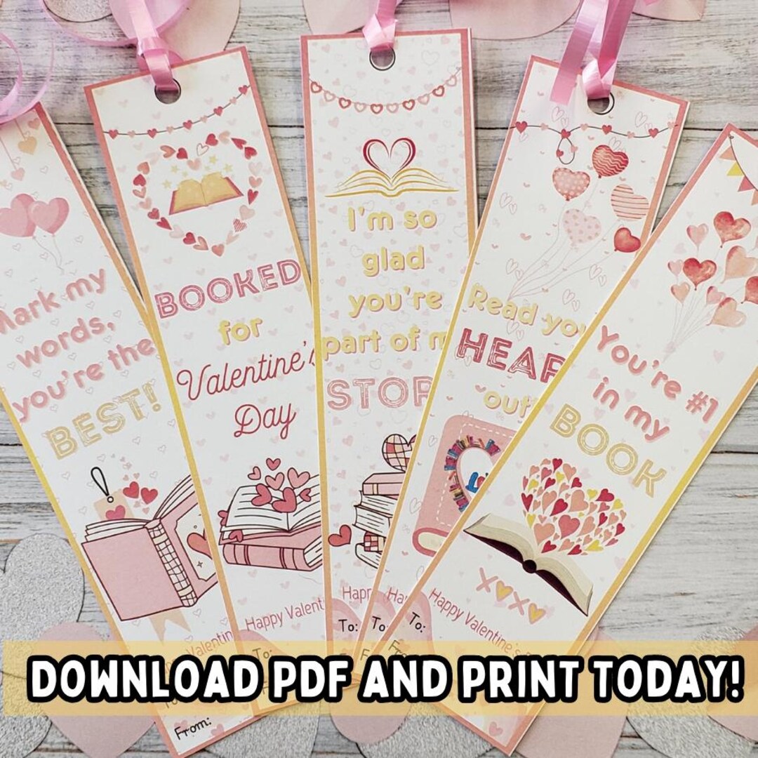 Bookmark Valentine's Day Printable PDF, Reading Themed Printable ...