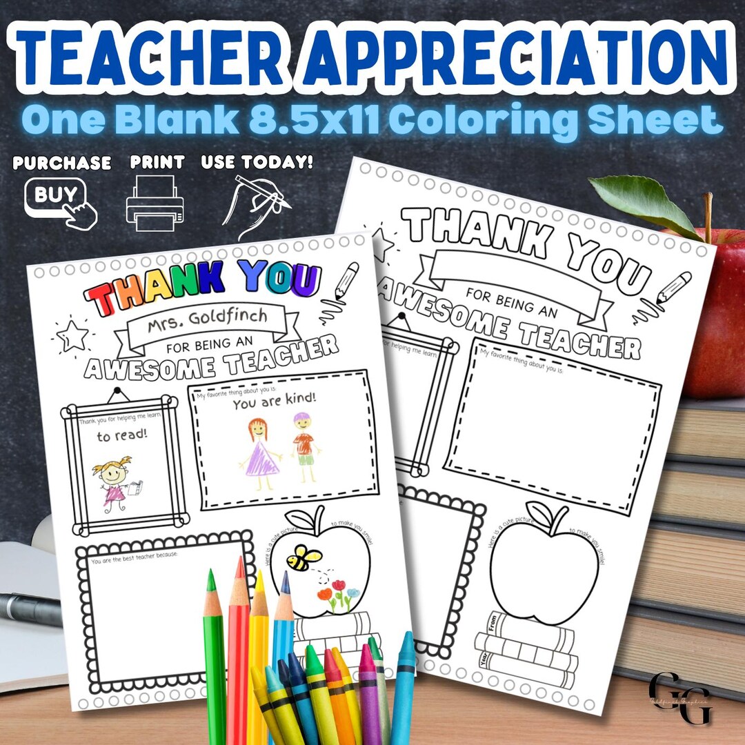 Teacher Appreciation Printable Coloring Sheet PDF, Teacher Gift From ...