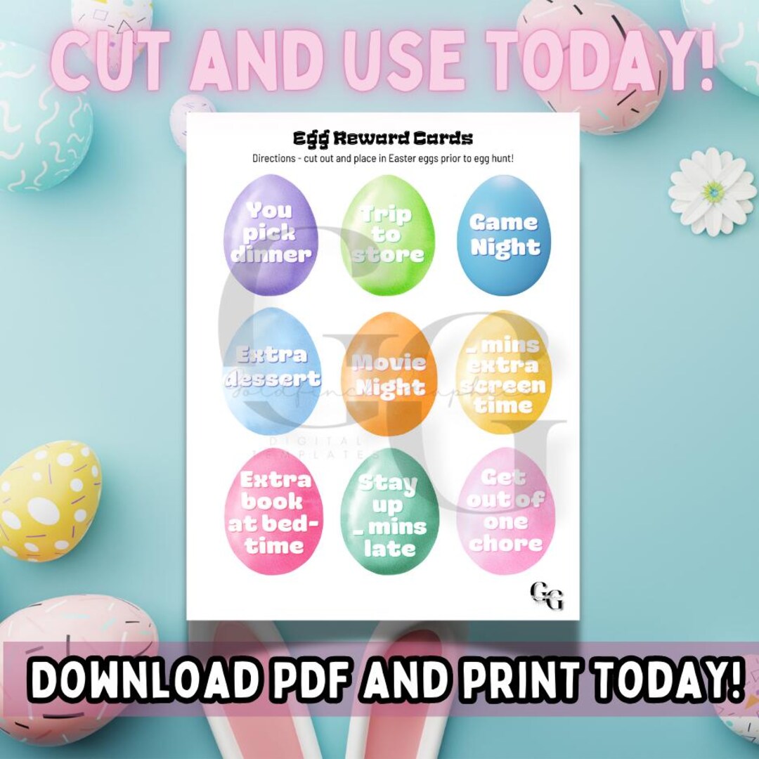 Easter Egg Reward Printable Cards, Easter for Kids, Easter Egg Hunt ...