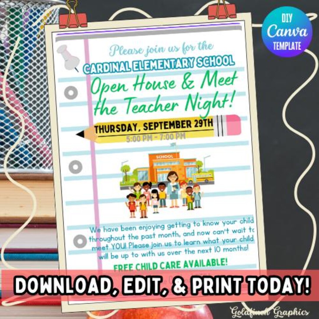 Open House and Meet the Teacher Night DIY Flyer Template - Etsy