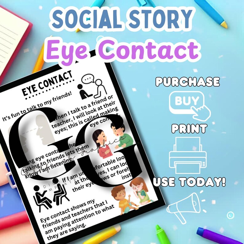 Social Story - Eye Contact, Printable, Social Story on Maintaining Eye ...