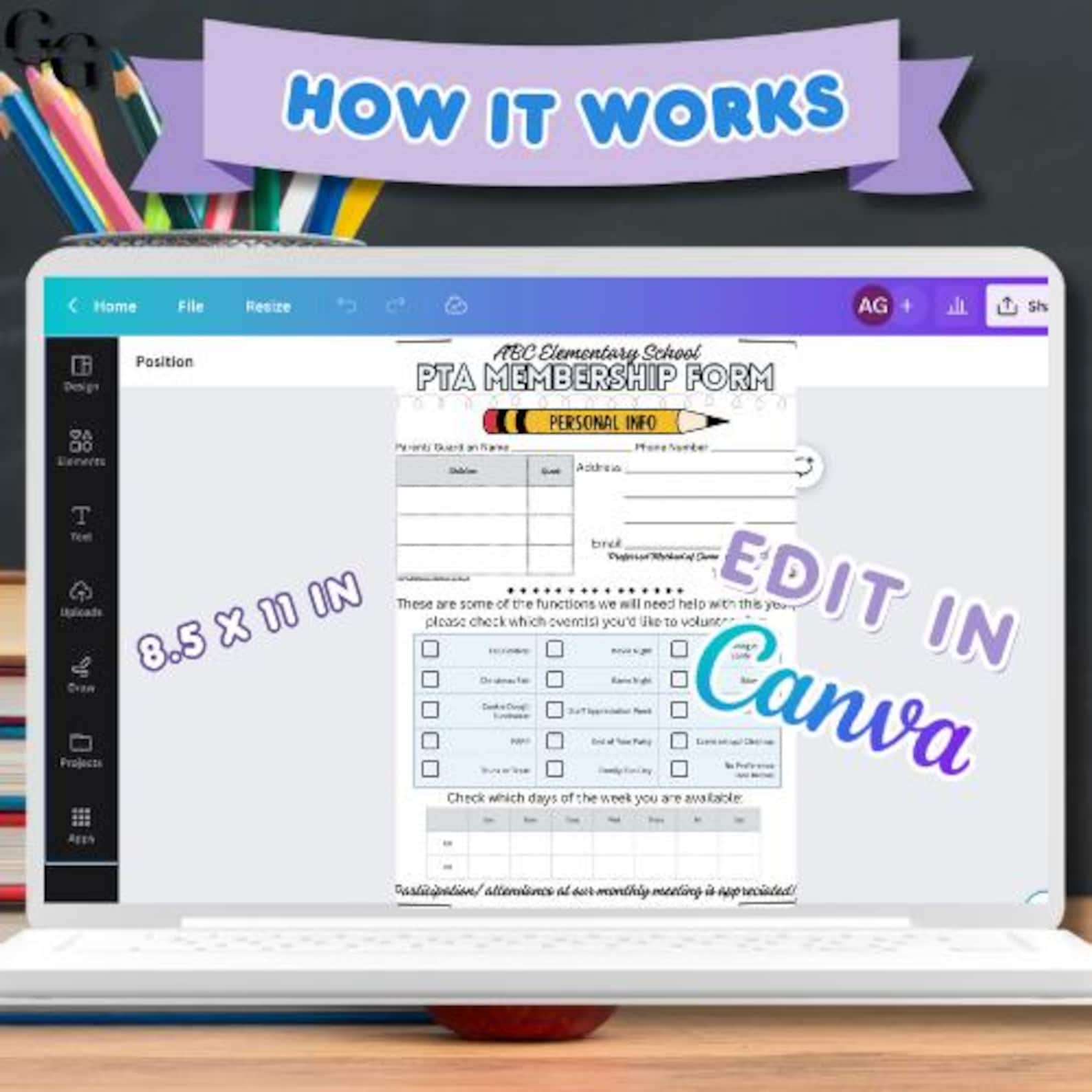 Editable PTA/PTO Membership Form Template (digital Download, 8.5x11 ...